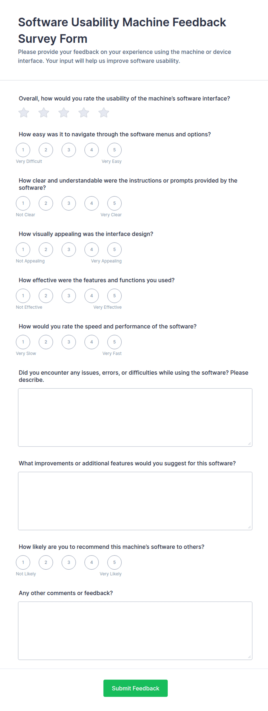 Software Usability Machine Feedback Survey Form Template | Jotform