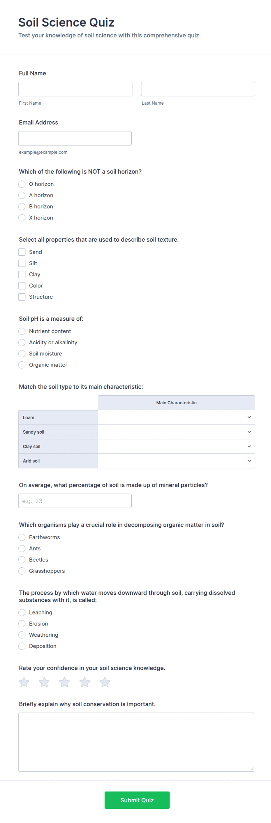 Soil Science Quiz Form Template | Jotform