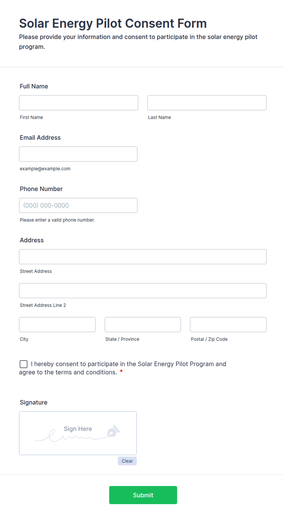 Solar Energy Pilot Consent Form Template | Jotform