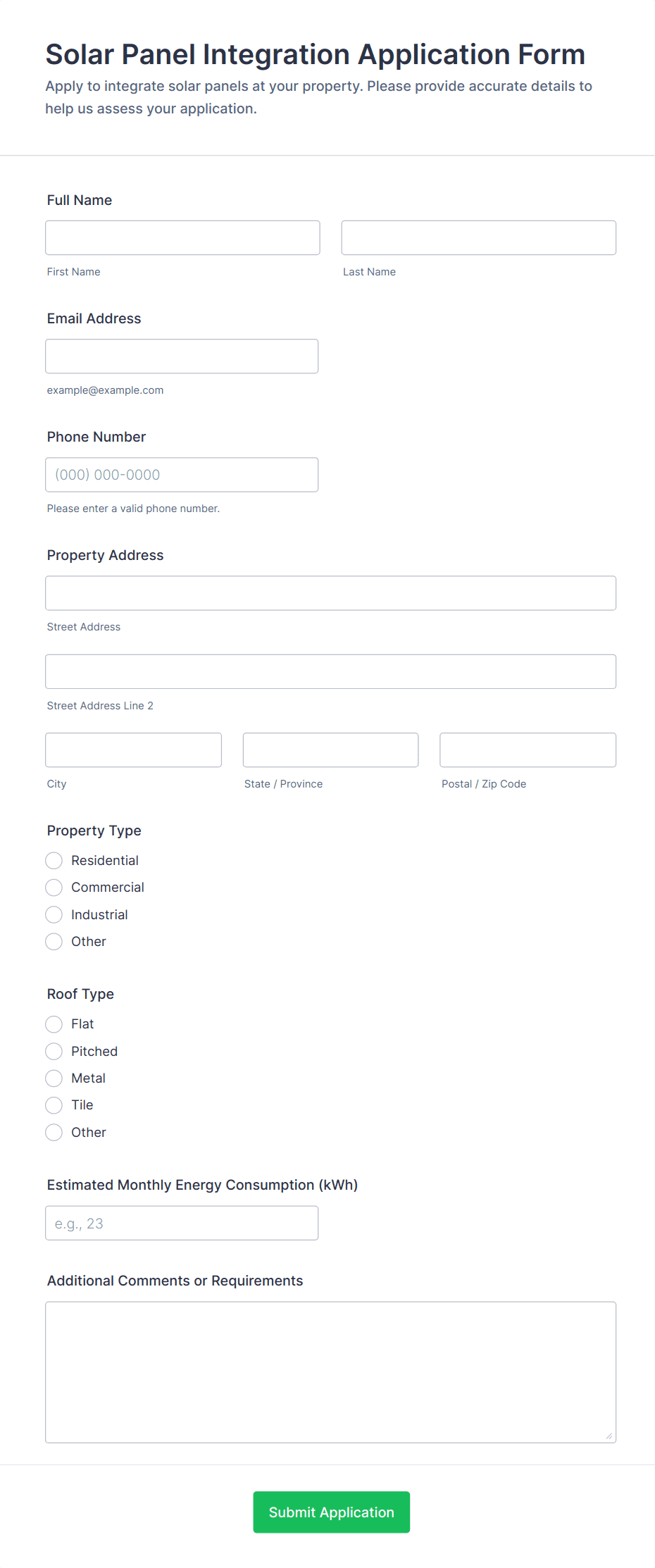 Solar Panel Integration Application Form Template | Jotform