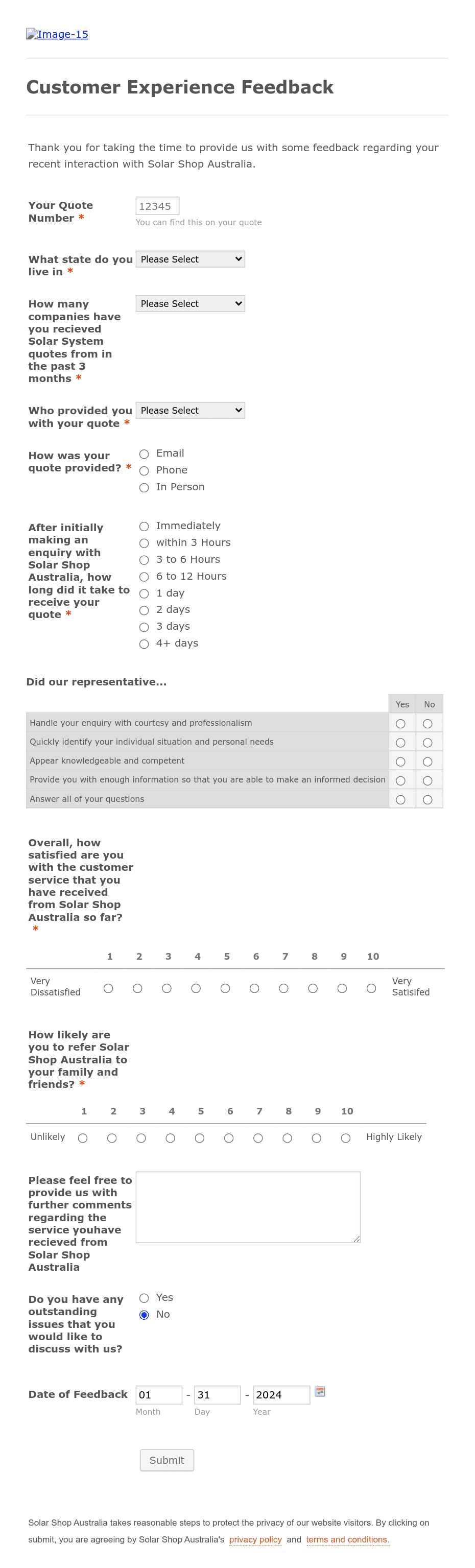 Customer Experience Form