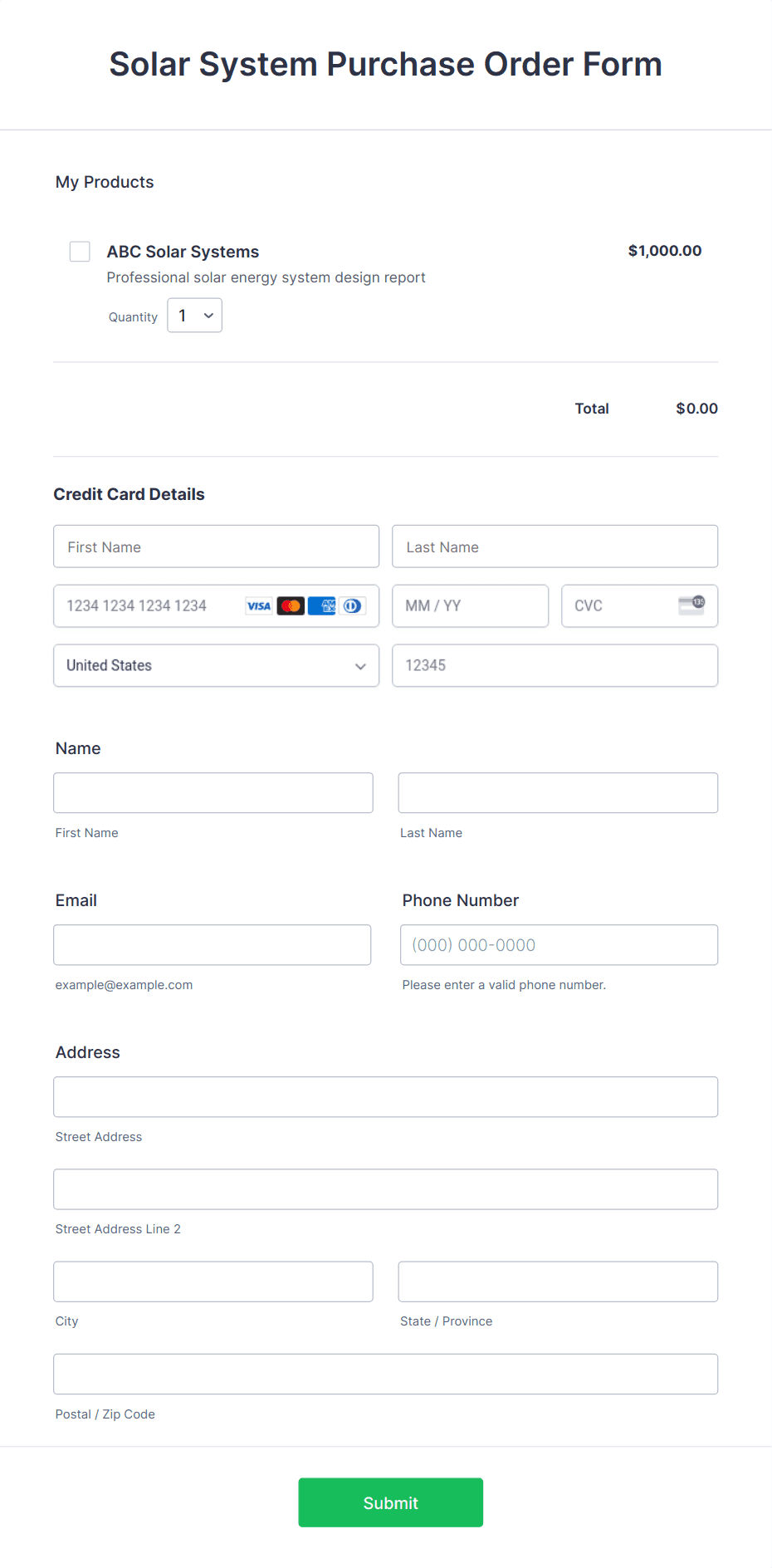 Solar System Purchase Order Form Template | Jotform