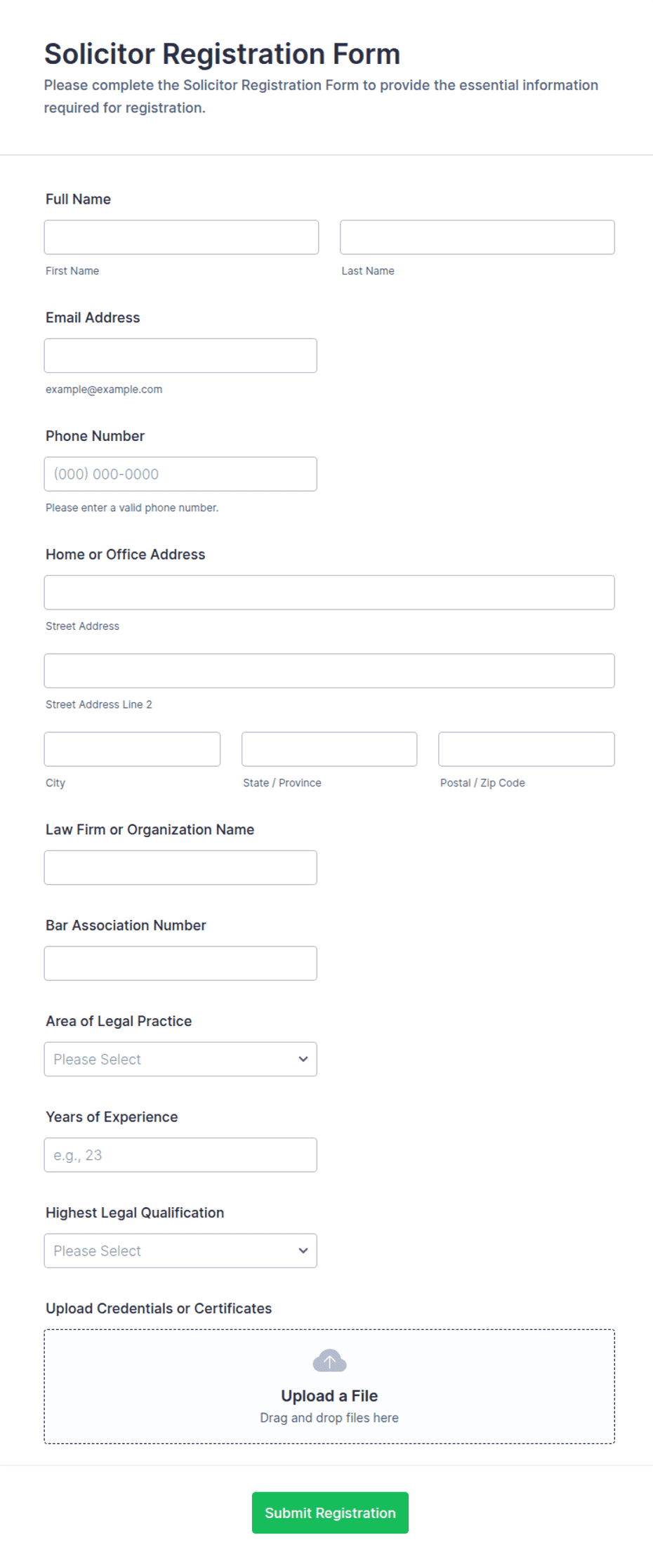 Solicitor Registration Form Template | Jotform