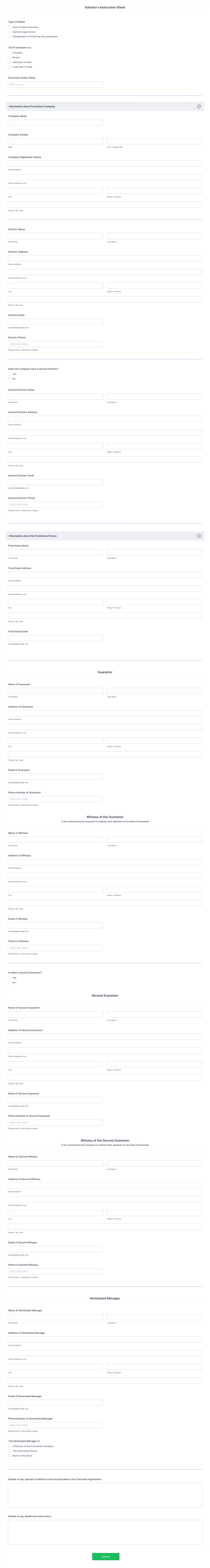 Solicitor's Instruction Sheet Form Template | Jotform