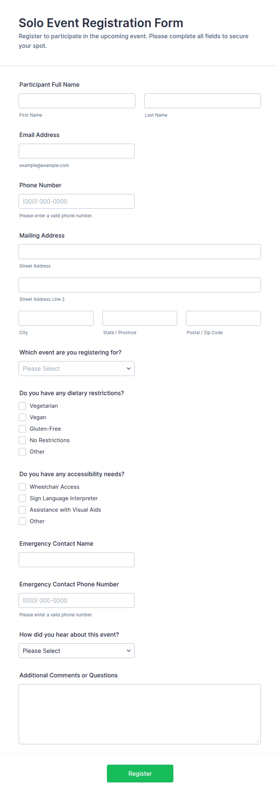 Solo Event Registration Form Template | Jotform