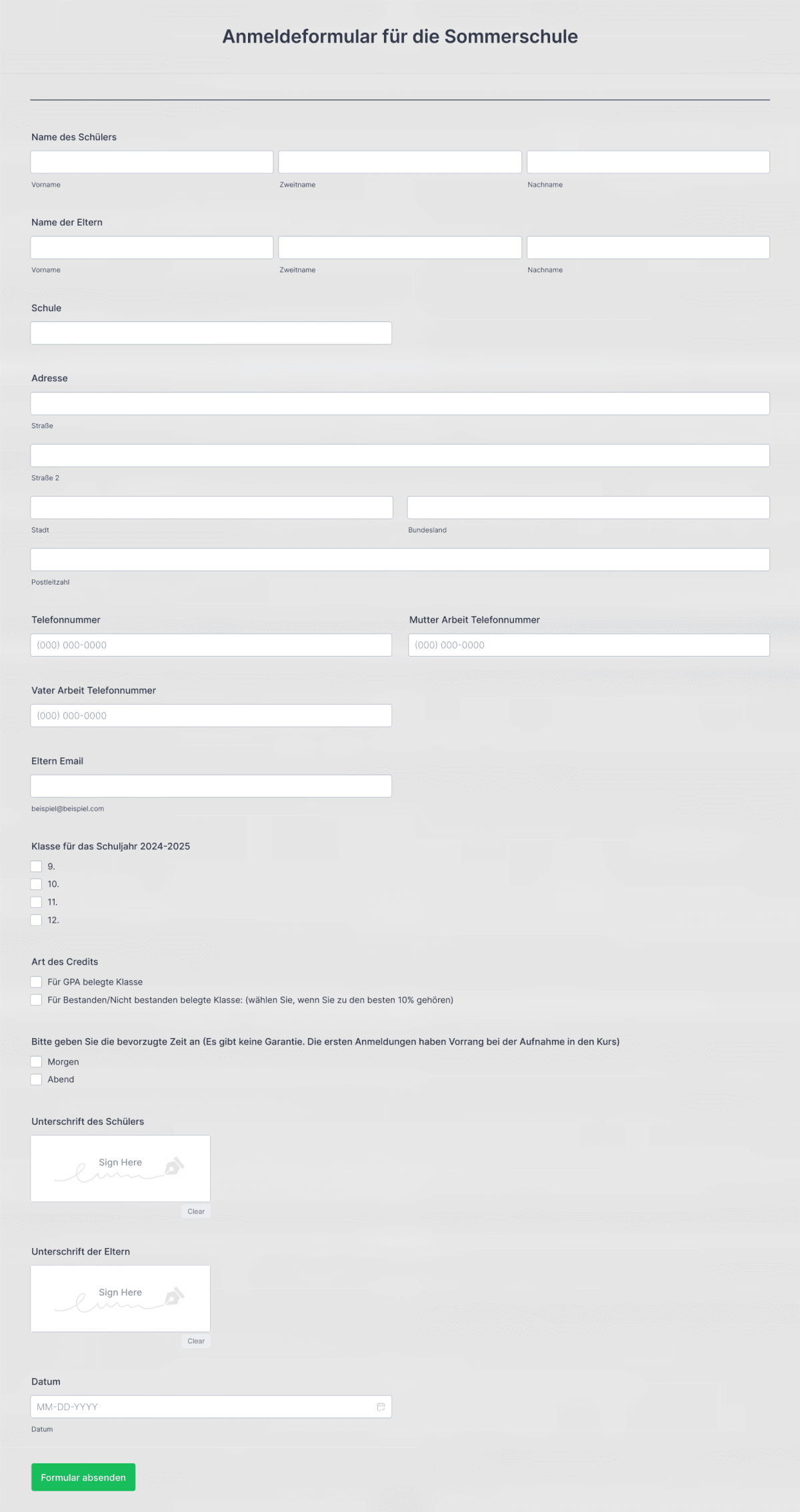 Sommerschule Anmeldeformular Formularvorlage | Jotform