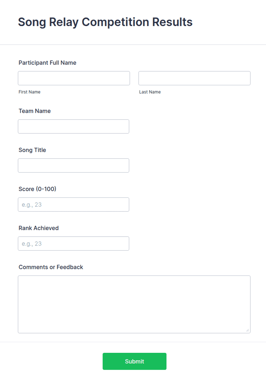 Song Relay Competition Results Form Template | Jotform