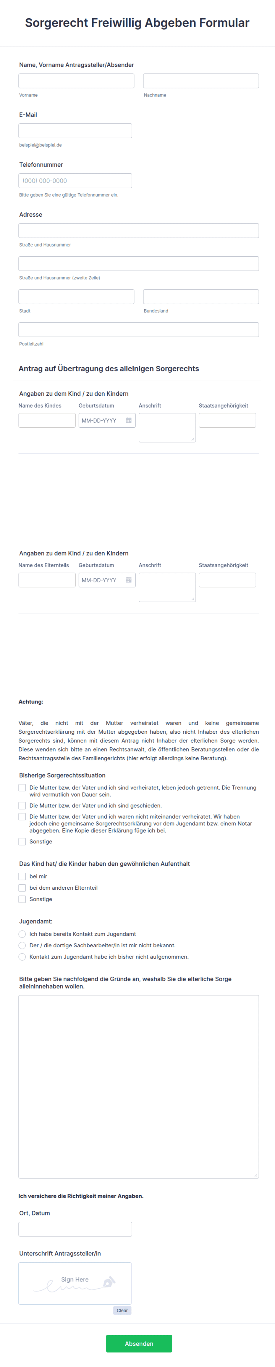 Sorgerecht Freiwillig Abgeben Formular | Jotform