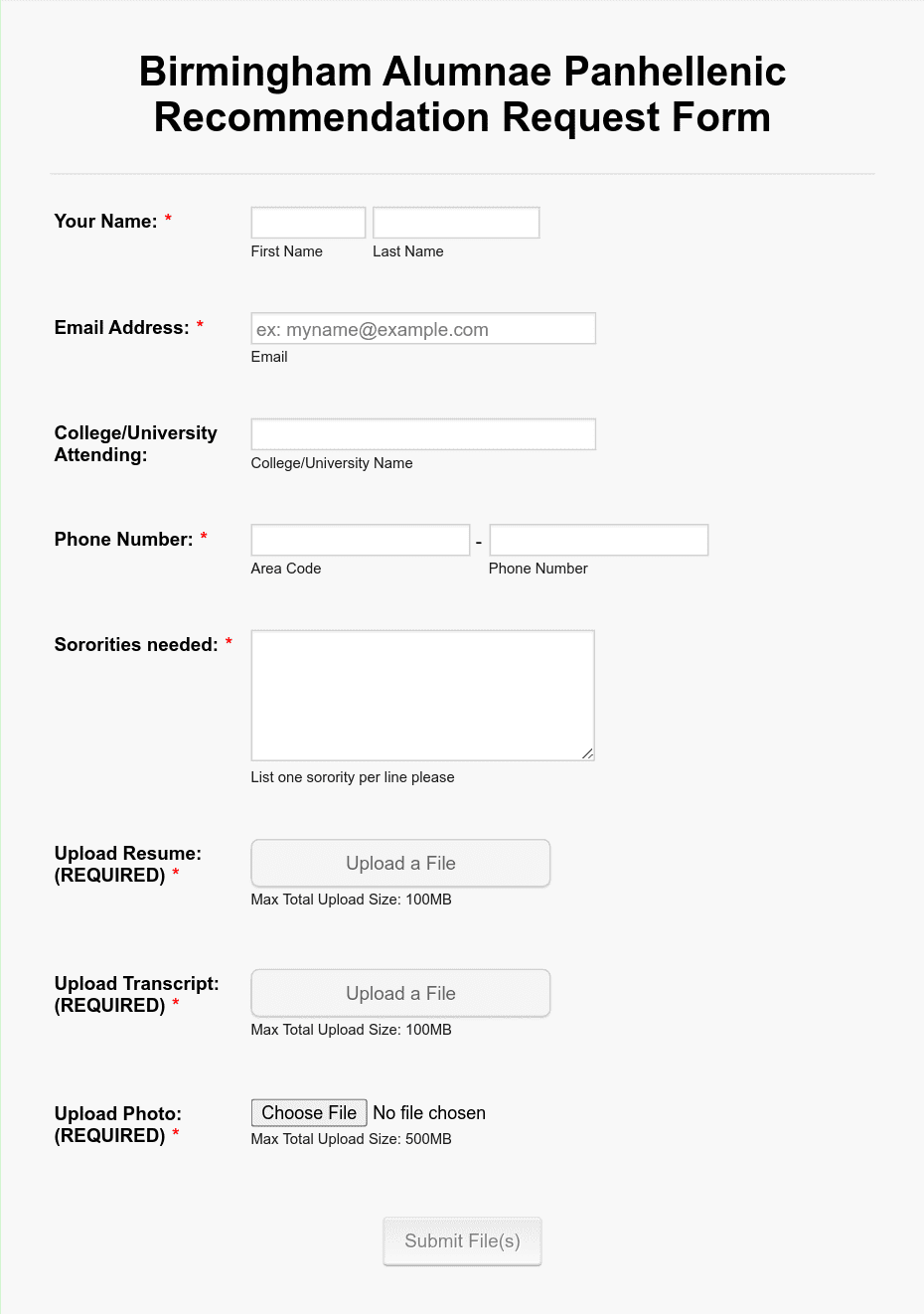 Sorority Recommendation Request Form Template | Jotform