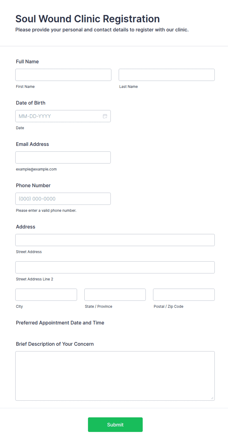 Soul Wound Clinic Registration Form Template | Jotform