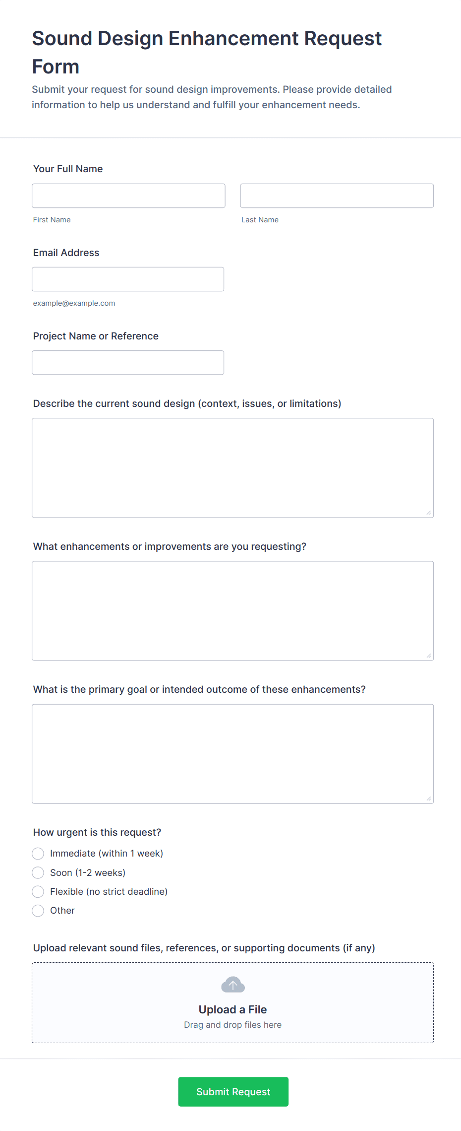Sound Design Enhancement Request Form Template | Jotform