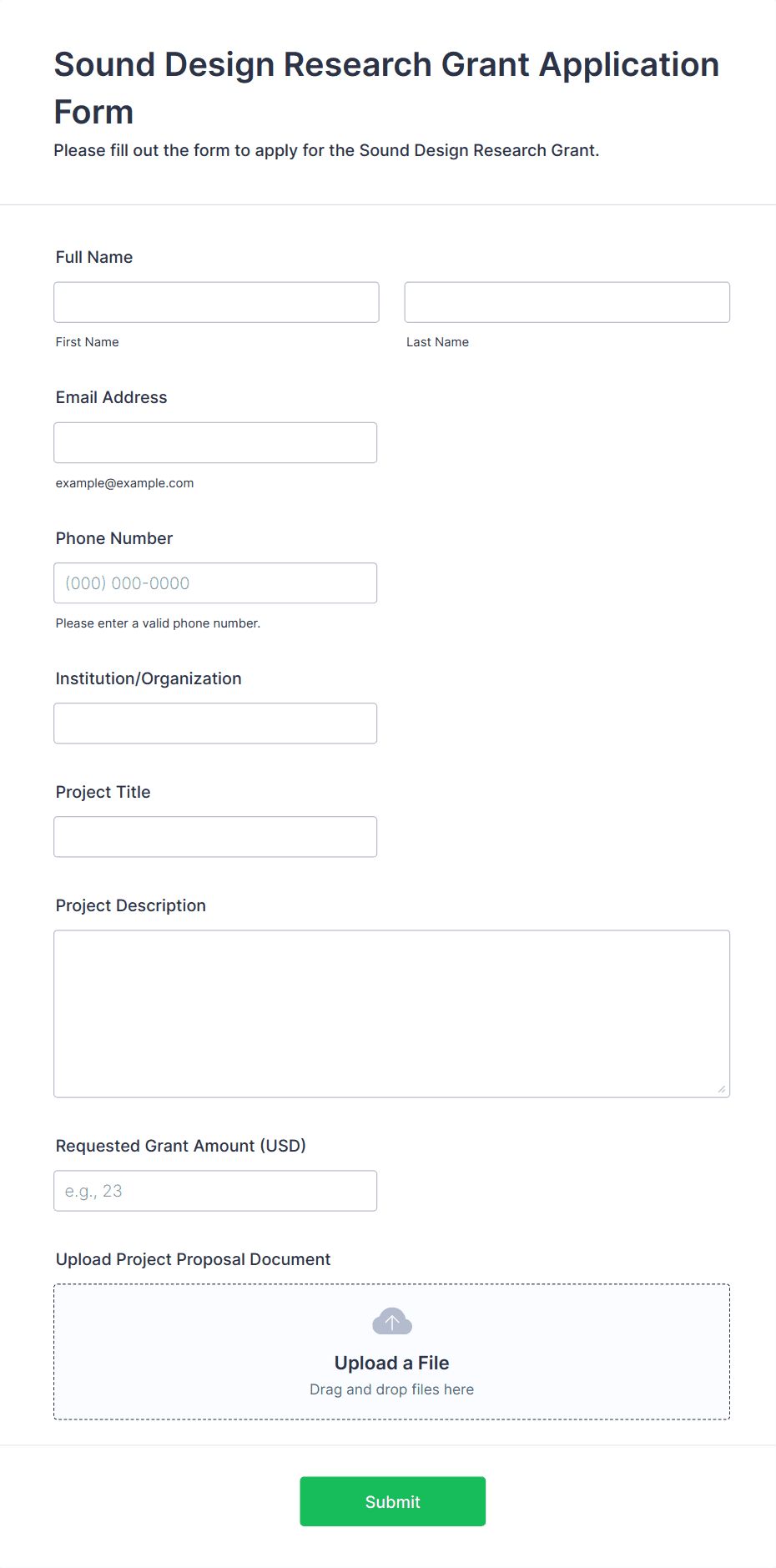 Sound Design Research Grant Application Form Template | Jotform