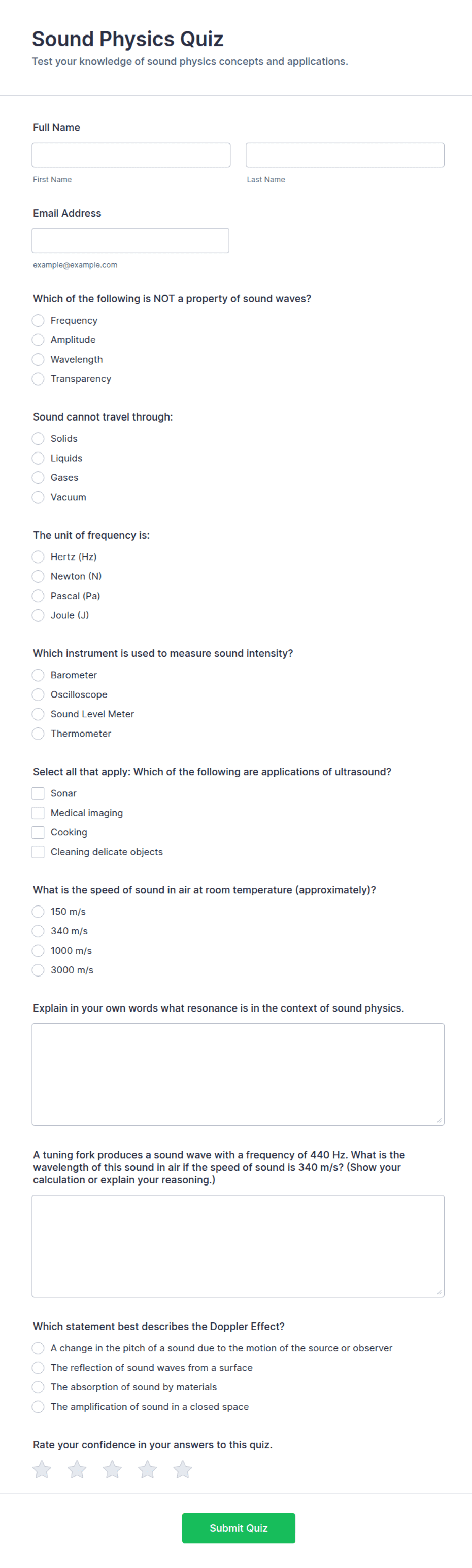 Sound Physics Quiz Form Template | Jotform