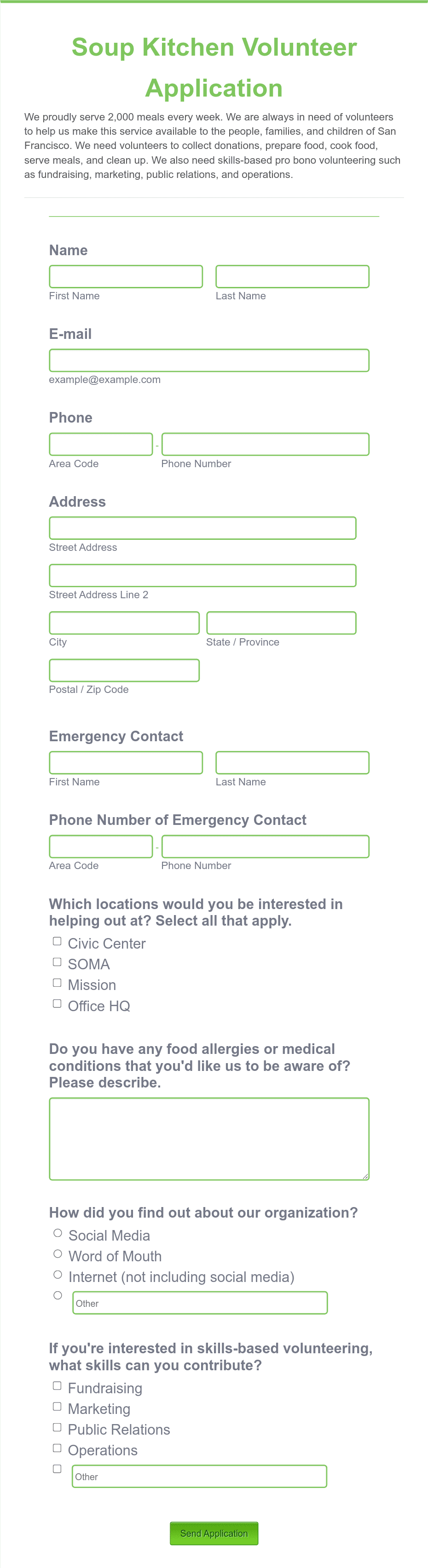 Soup Kitchen Volunteer Application Form Template | Jotform