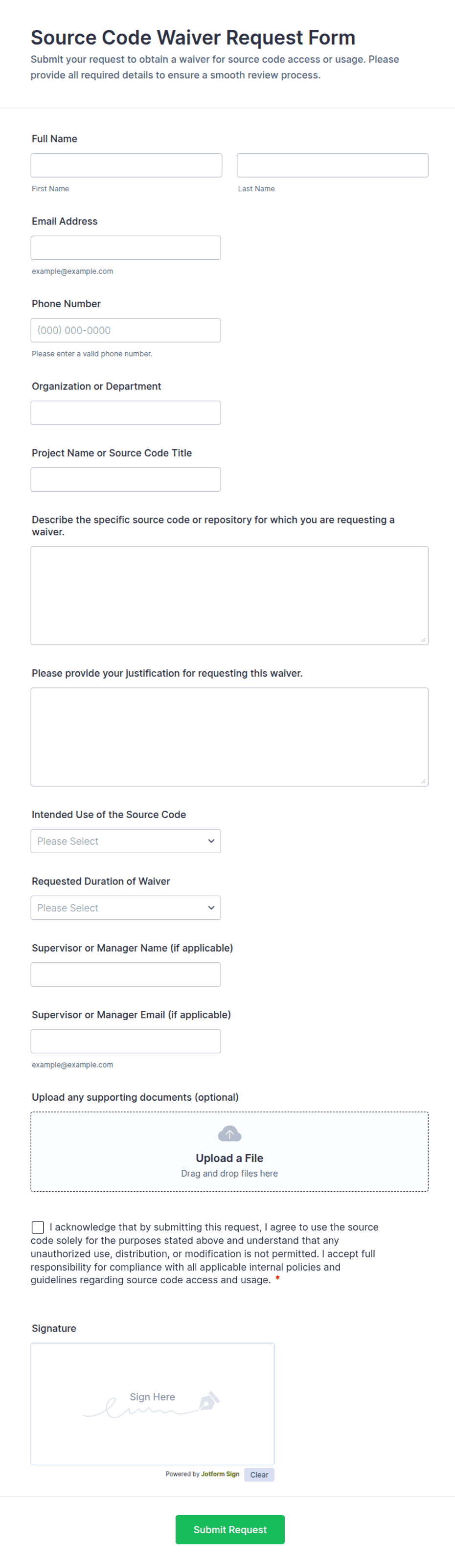 Source Code Waiver Request Form Template | Jotform