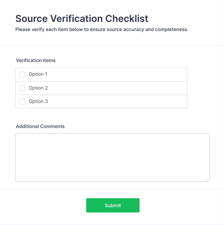 Source Verification Checklist Form Template | Jotform