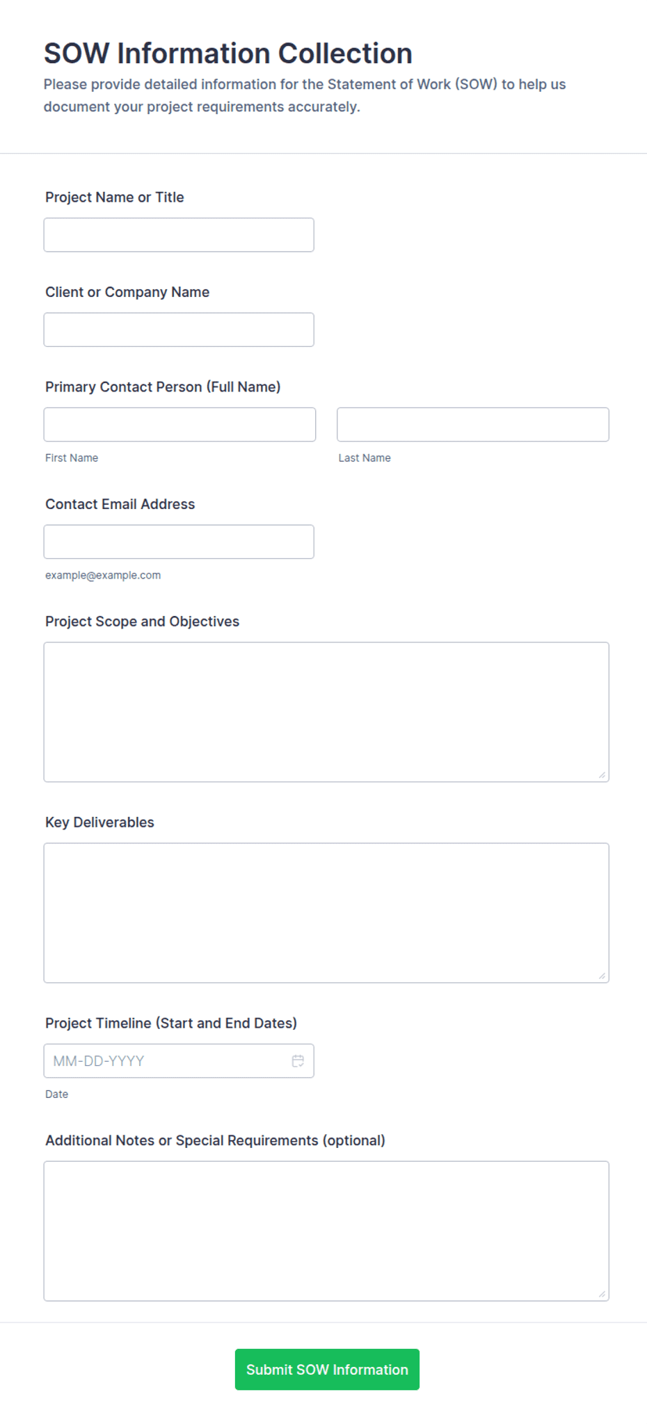 SOW Information Collection Form Template | Jotform