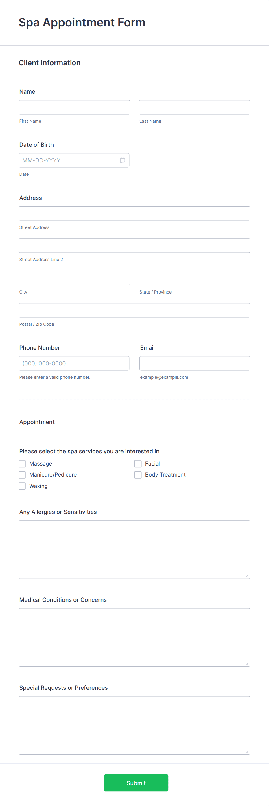 Spa Appointment Form Template | Jotform