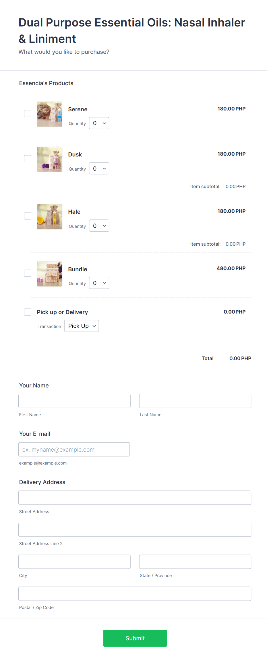 SPA Products Order Form Template | Jotform