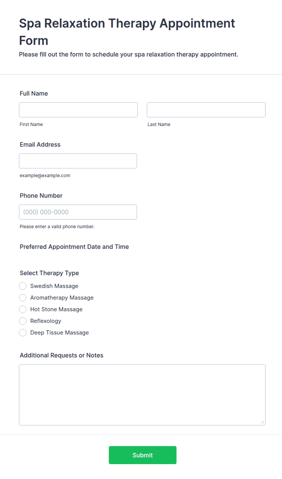 Spa Relaxation Therapy Appointment Form Template | Jotform