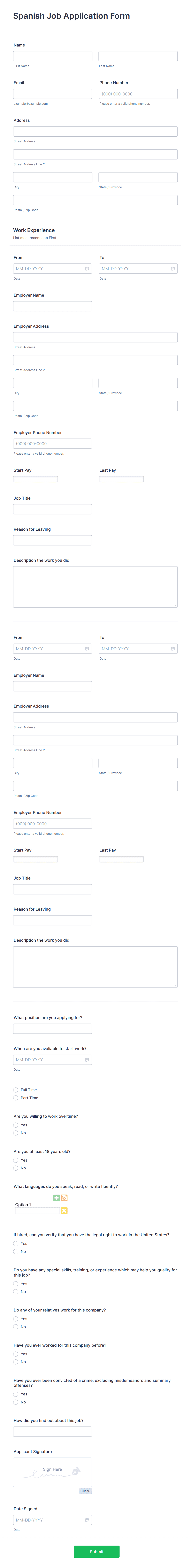 Spanish Job Application Form Template | Jotform