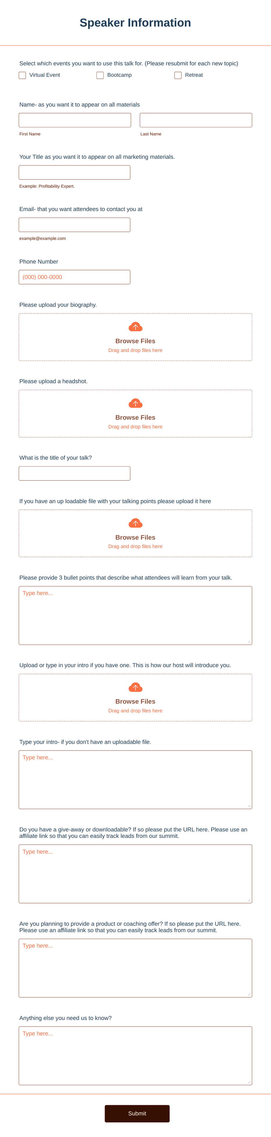 Speaker Information Collection Form Template | Jotform