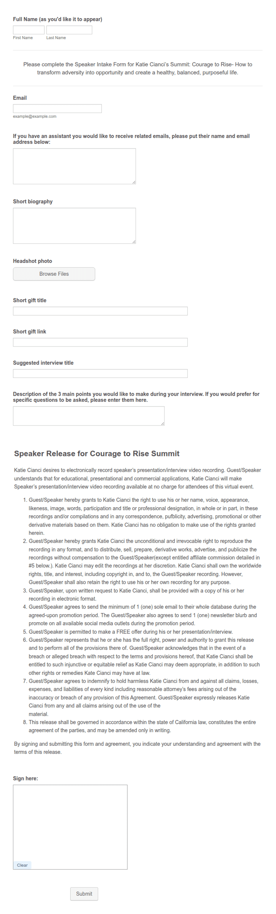 Speaker Release Form Template | Jotform
