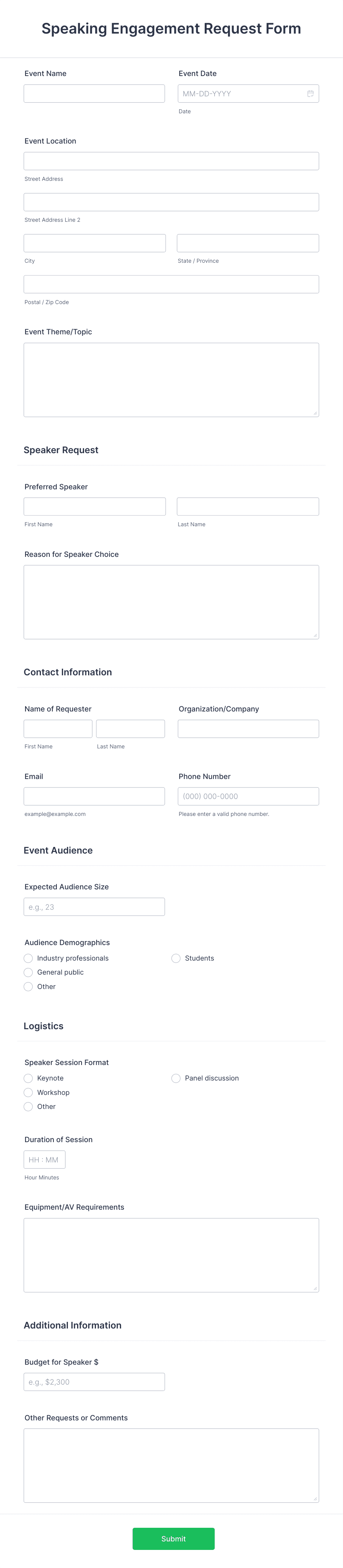 Speaking Engagement Request Form Template | Jotform