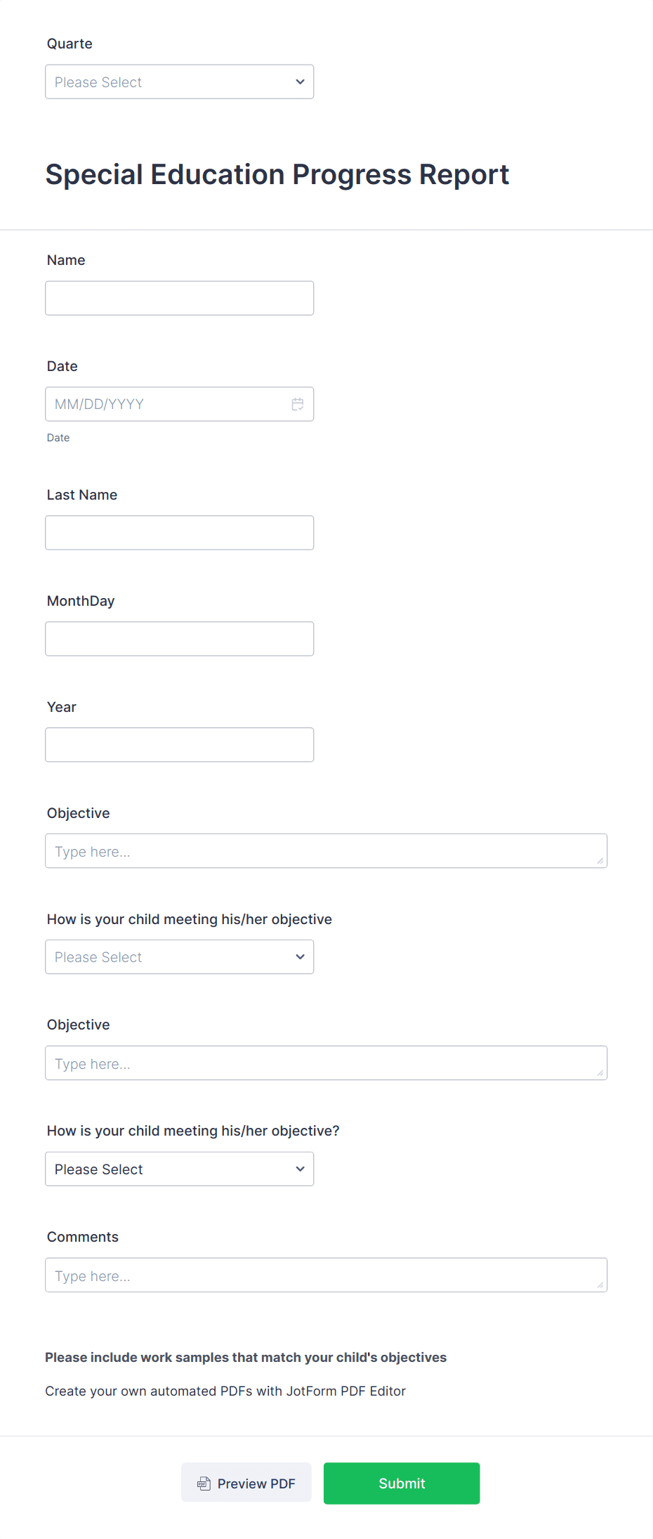 Special Education Progress Report Form Template | Jotform