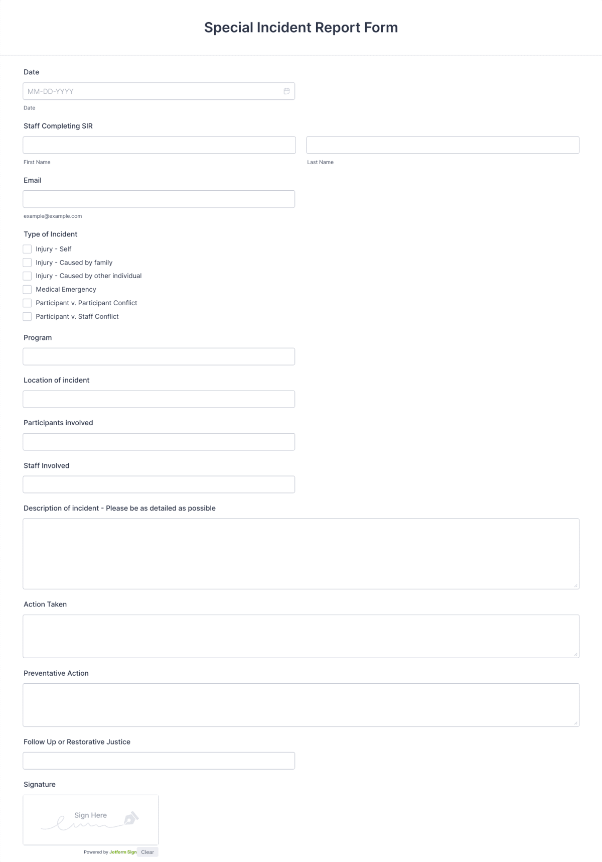 Special Incident Report Form Template | Jotform
