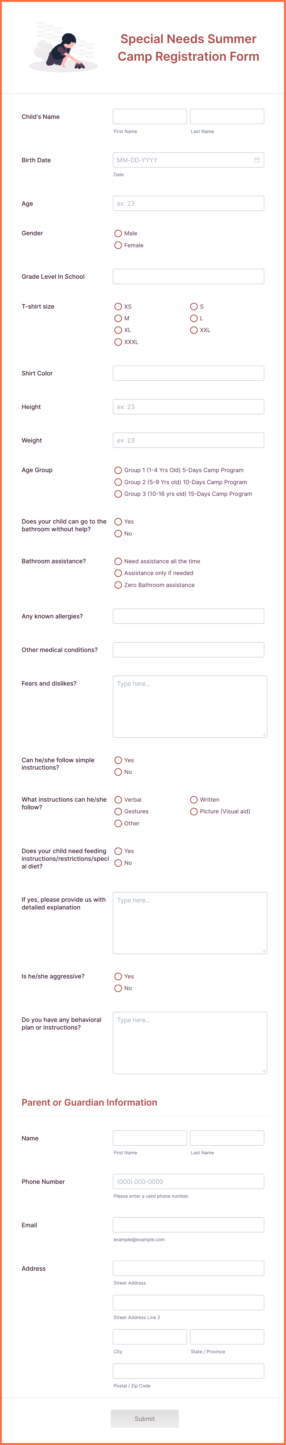 Special Needs Summer Camp Registration Form Template | Jotform