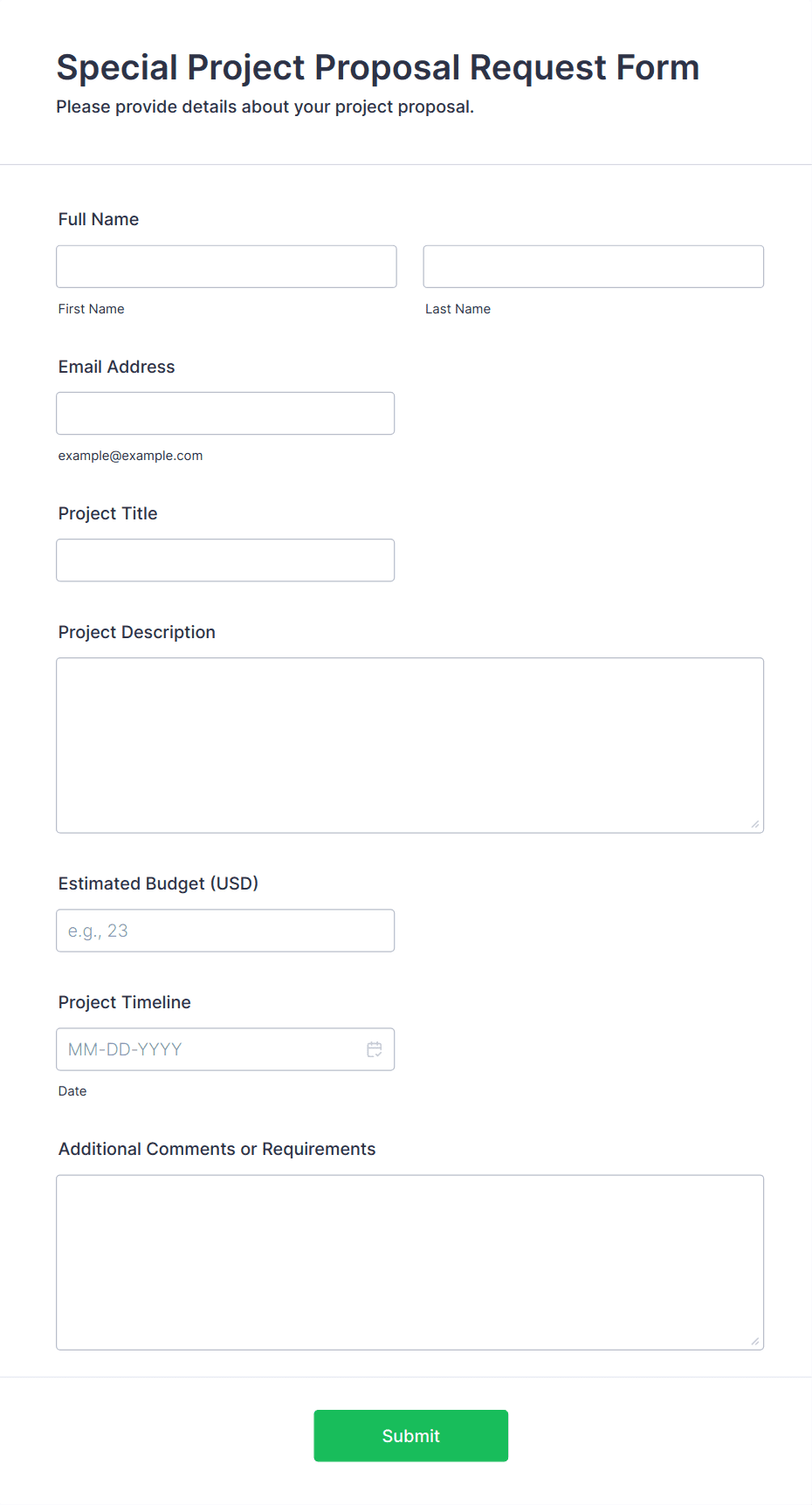 Special Project Proposal Request Form Template | Jotform