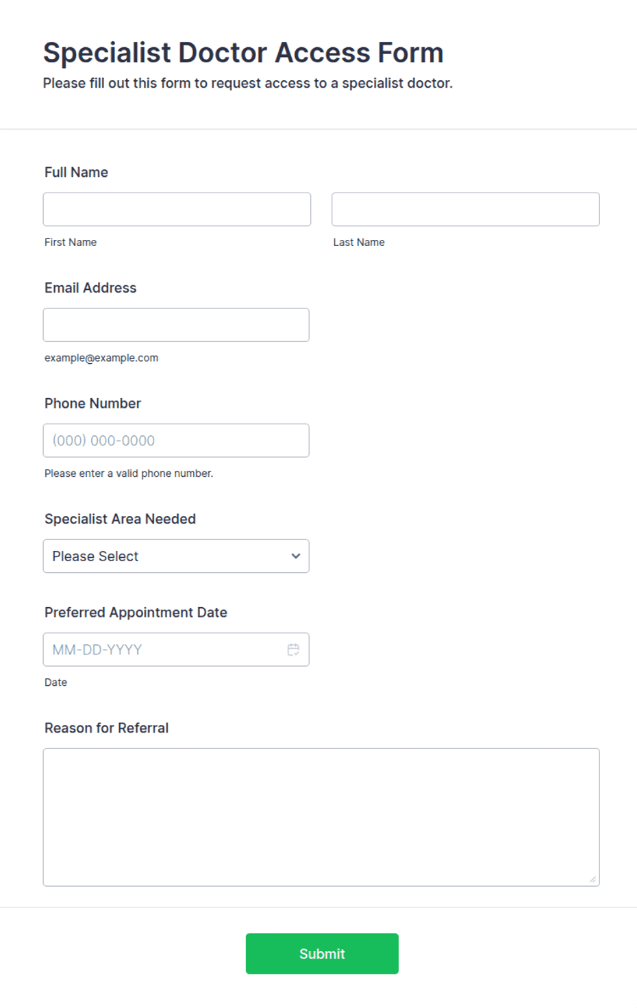 Specialist Doctor Access Form Template | Jotform