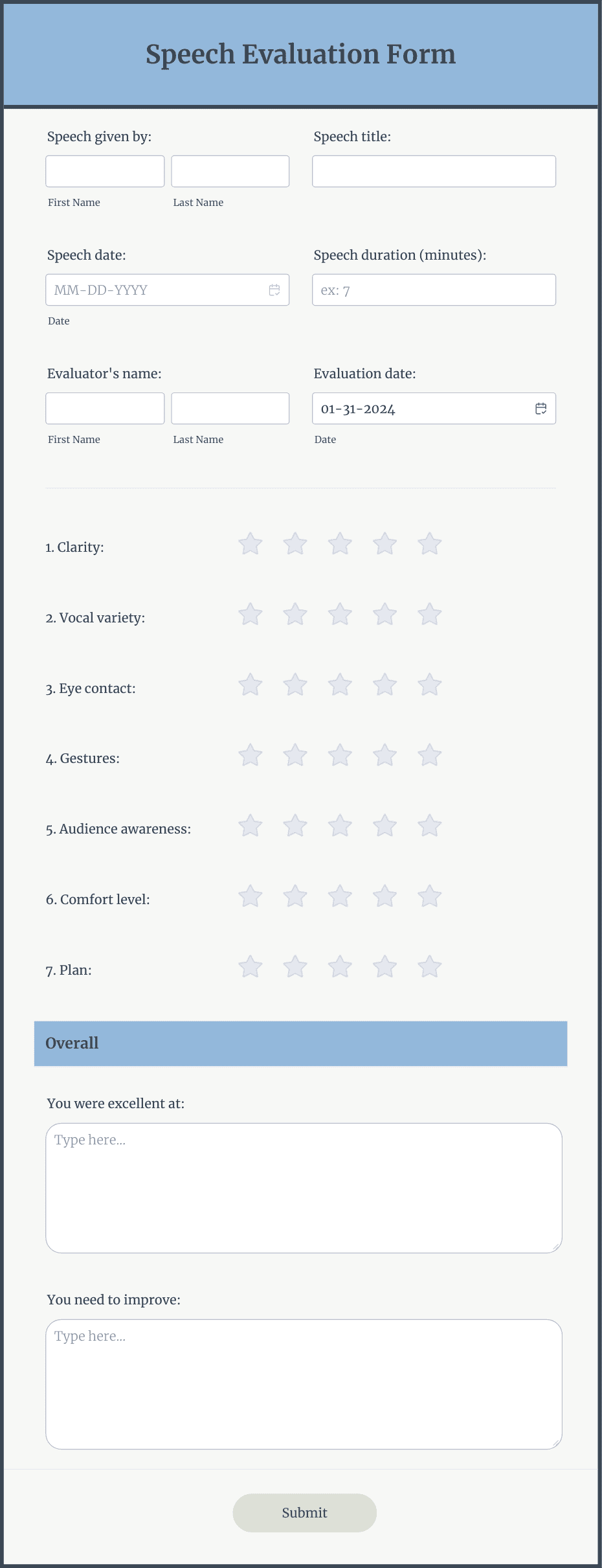 Speech Evaluation Form Template | Jotform