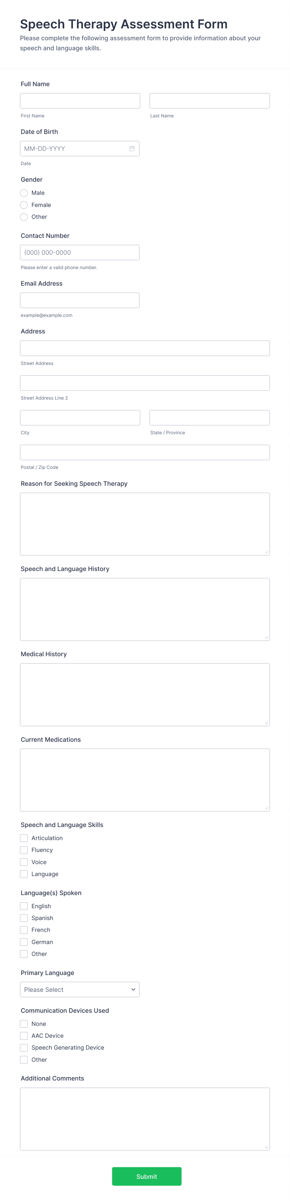 Speech Therapy Assessment Form Template | Jotform