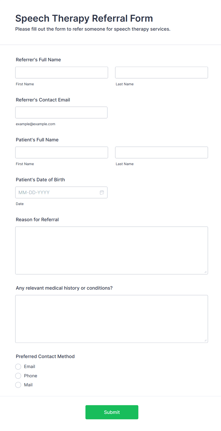 Speech Therapy Referral Form Template | Jotform