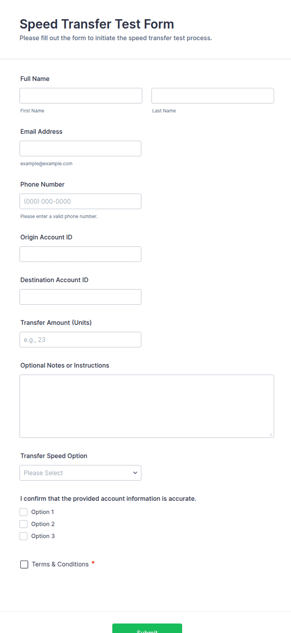 Speed Transfer Test Form Template | Jotform