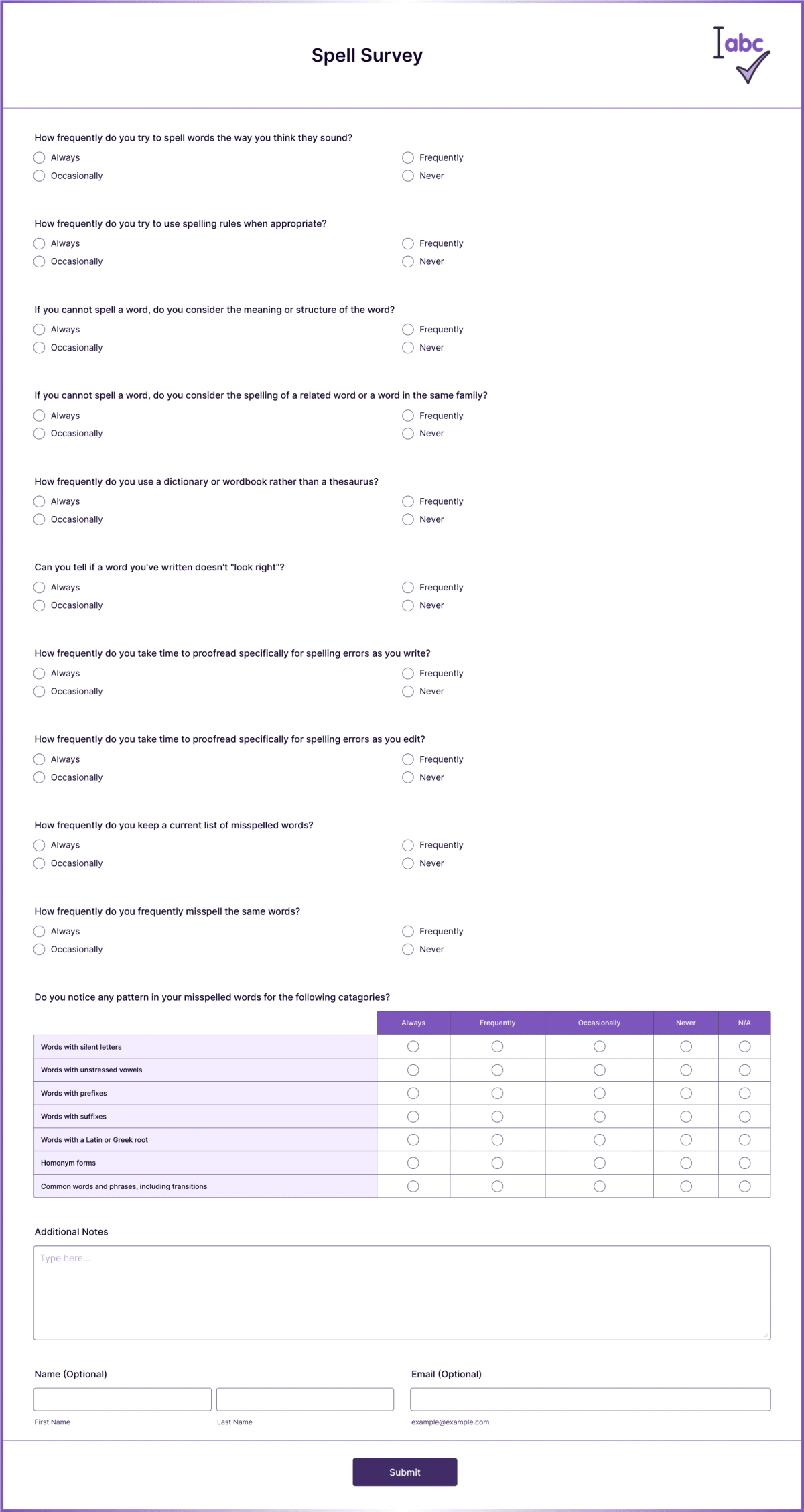 Spell Survey Form Template | Jotform