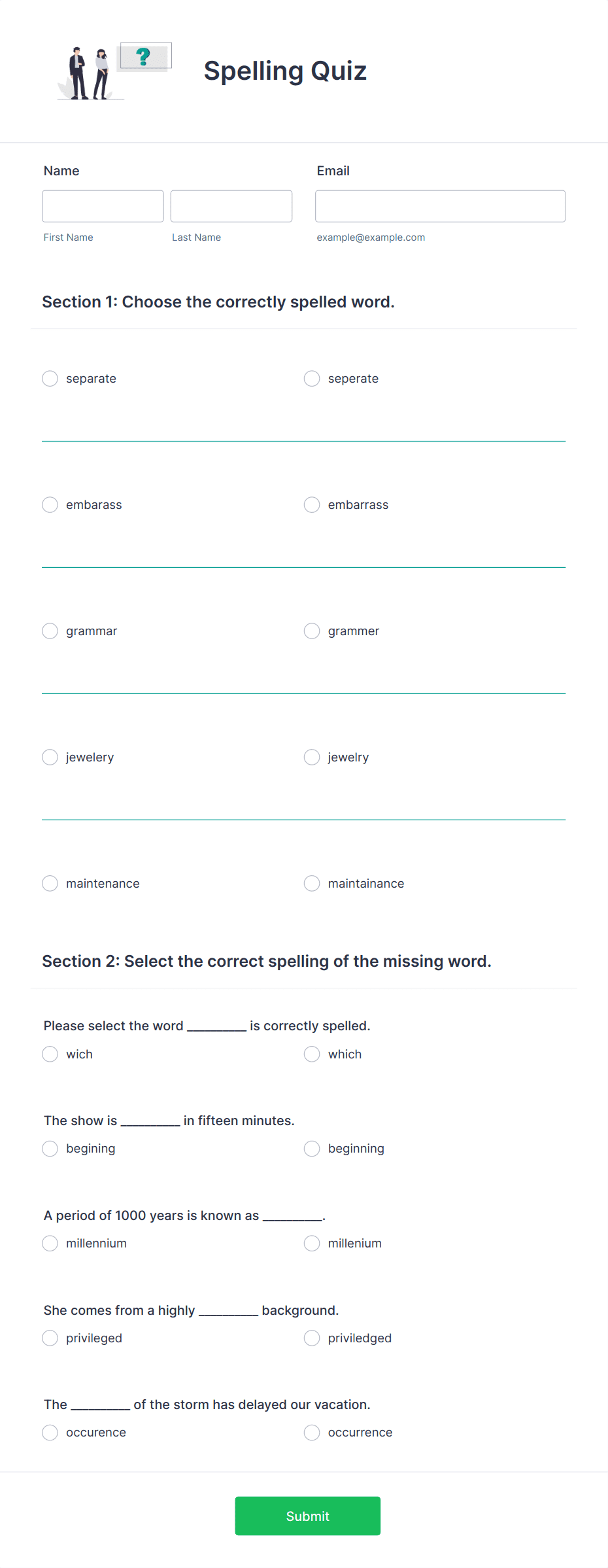 Spelling Quiz Form Template | Jotform