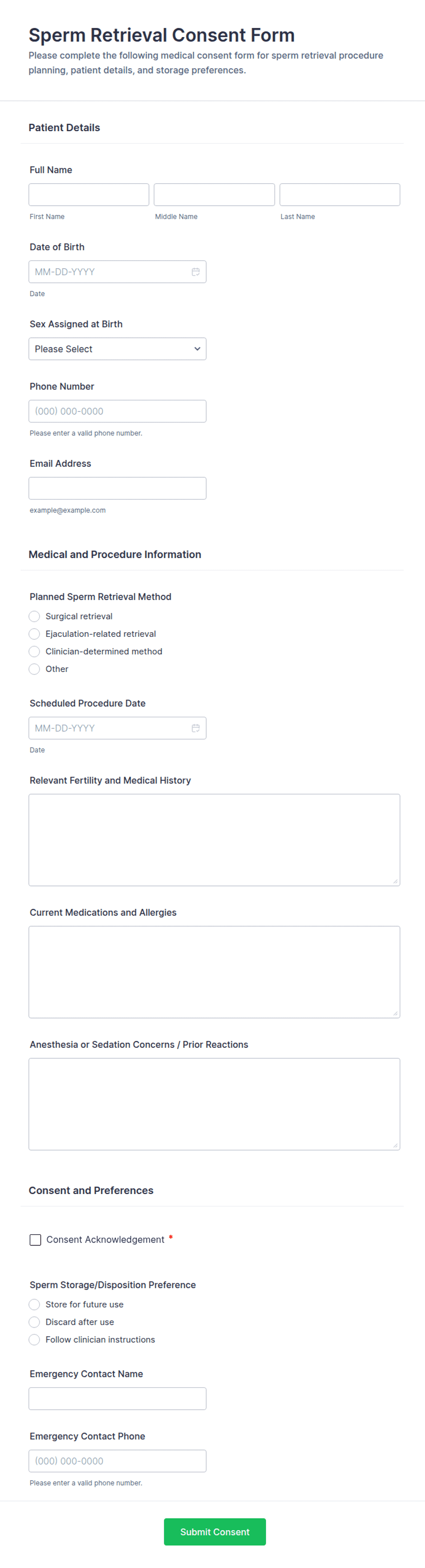 Sperm Retrieval Consent Form Template | Jotform