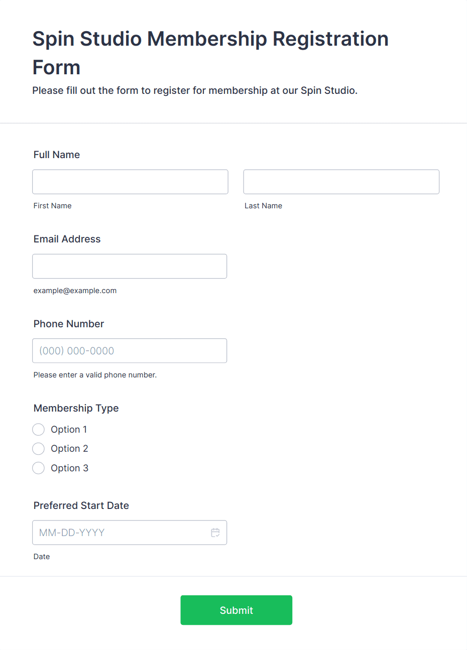 Spin Studio Membership Registration Form Template | Jotform