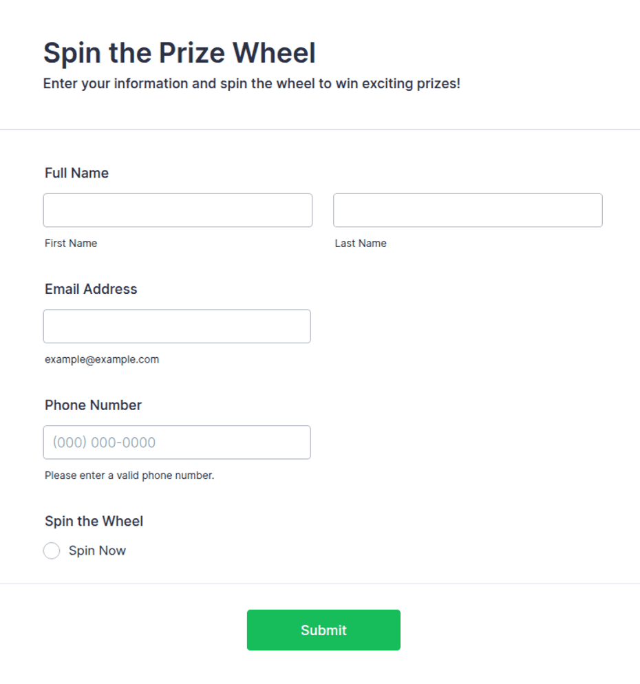 Spin the Prize Wheel Form Template | Jotform