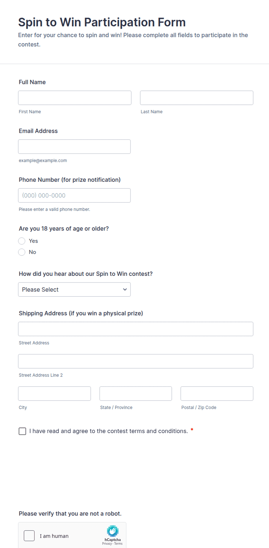 Spin to Win Participation Form Template | Jotform