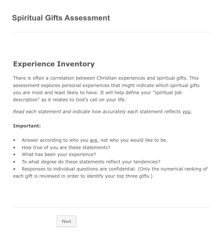 Spiritual Gifts Assessment Form Template | Jotform