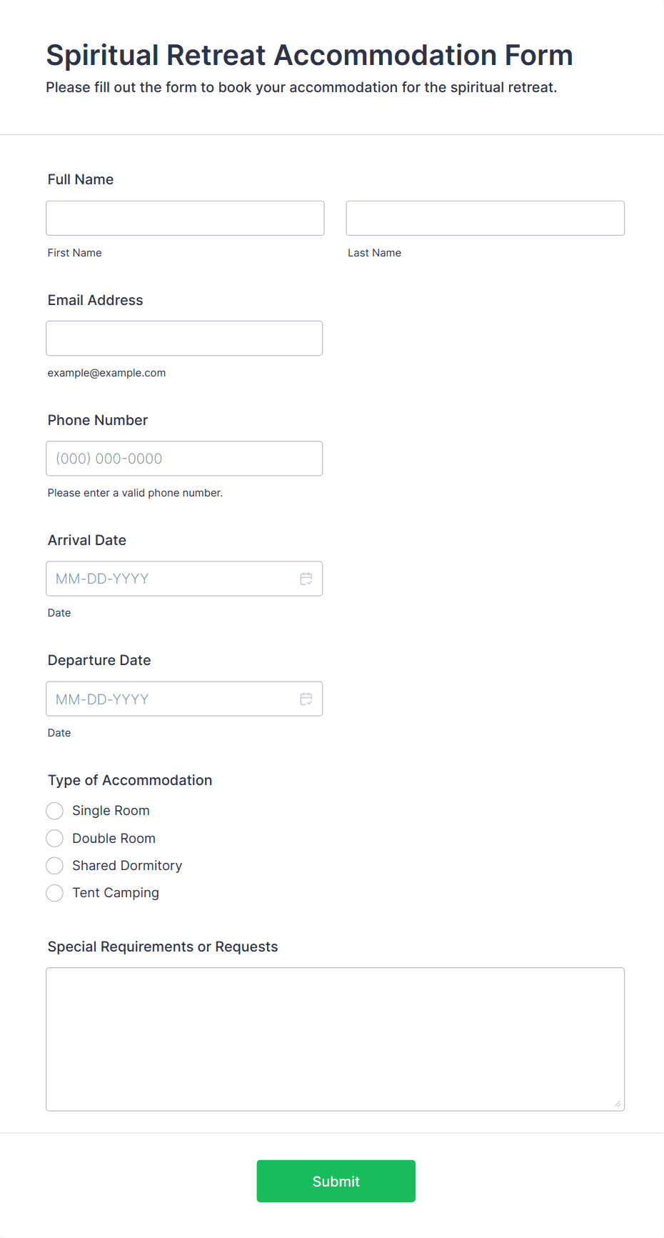 Spiritual Retreat Accommodation Form Template | Jotform