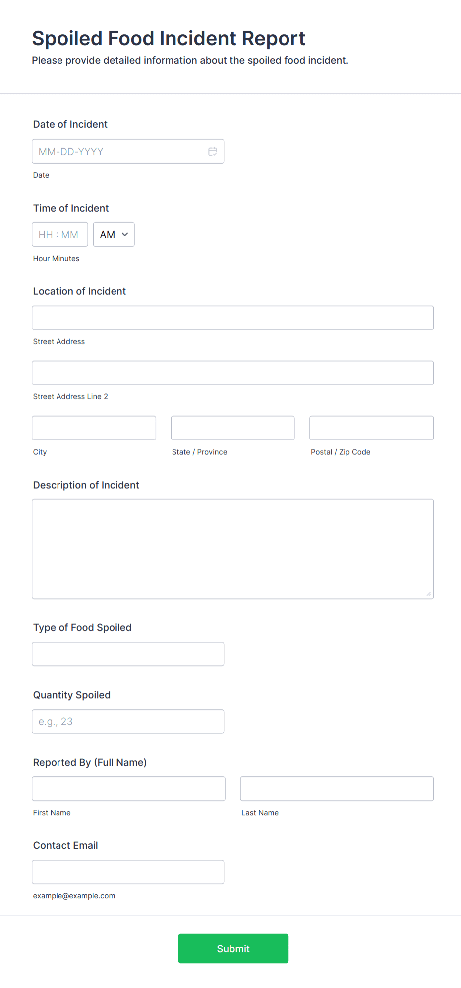 Spoiled Food Incident Report Form Template | Jotform