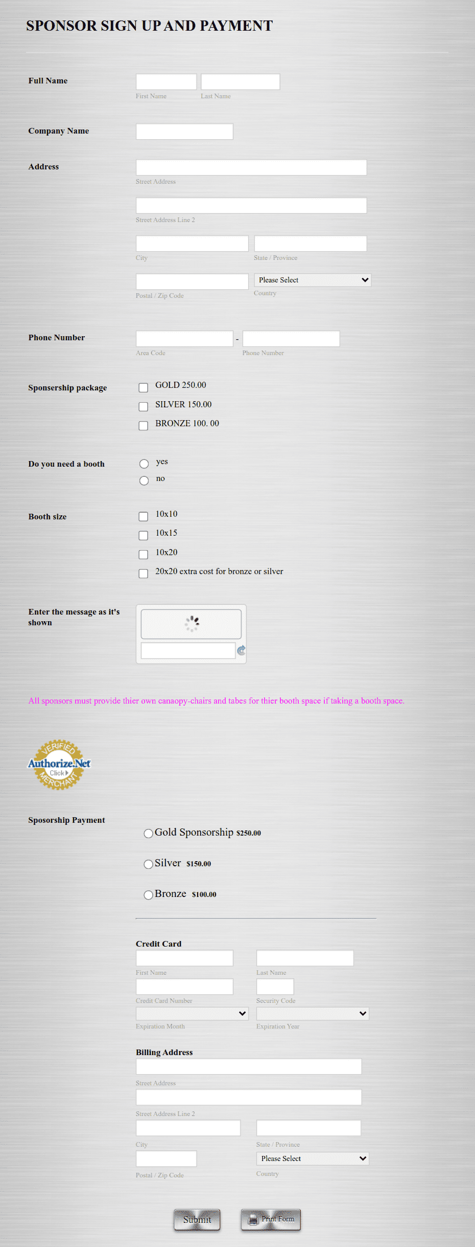 Sponsor Sign Up And Payment Form Template | Jotform