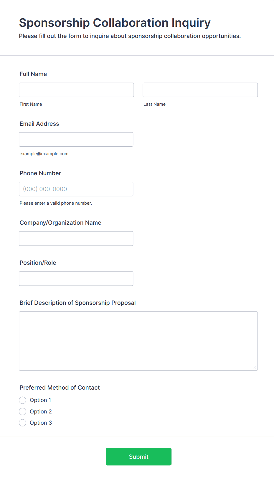 Sponsorship Collaboration Inquiry Form Template | Jotform