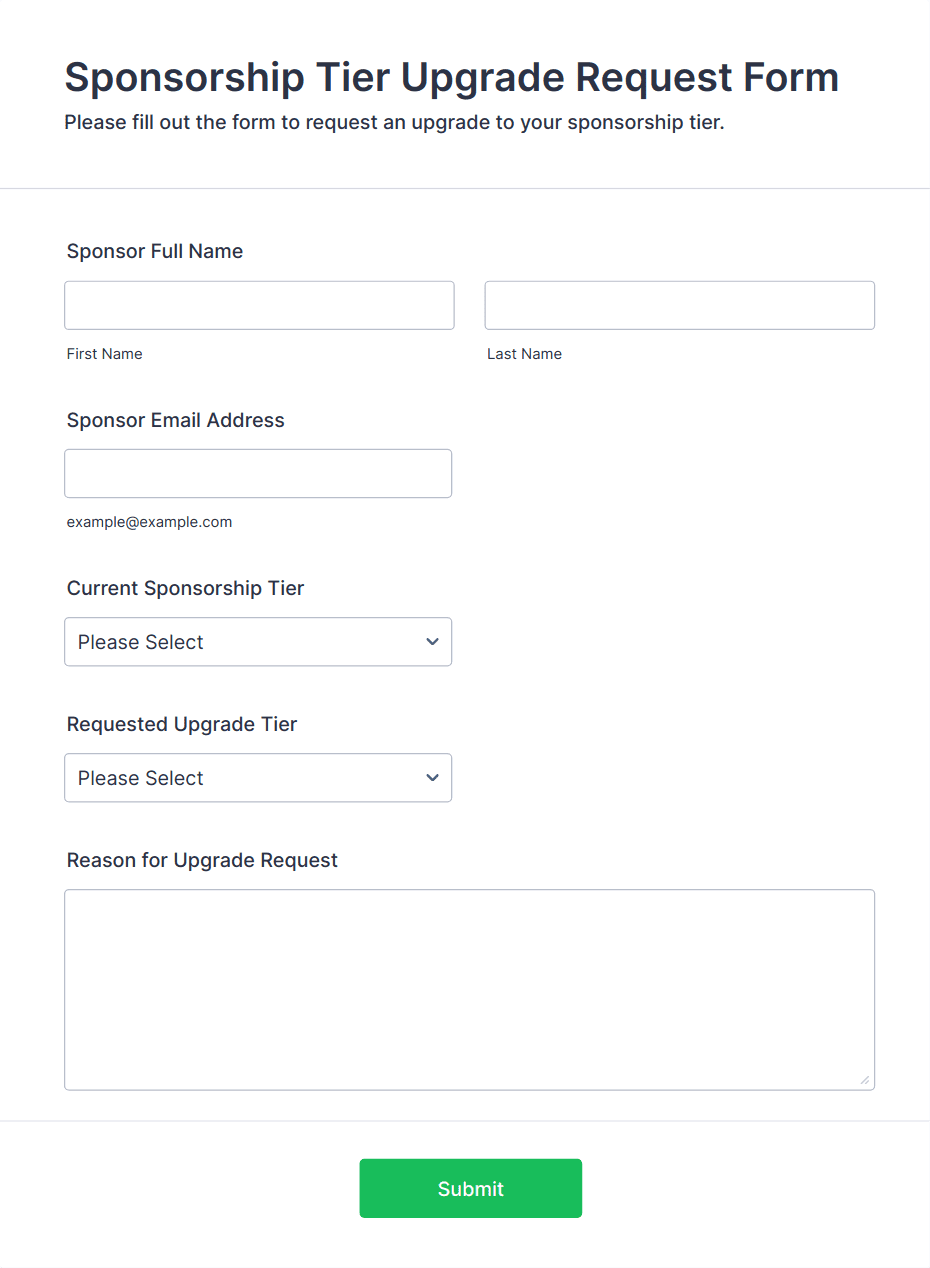 Sponsorship Tier Upgrade Request Form Template | Jotform