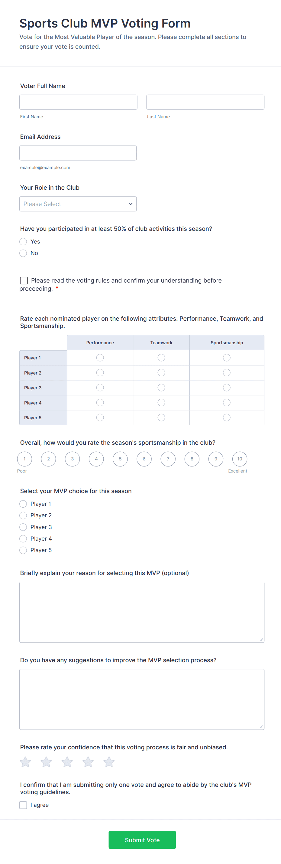 Sports Club MVP Voting Form Template | Jotform